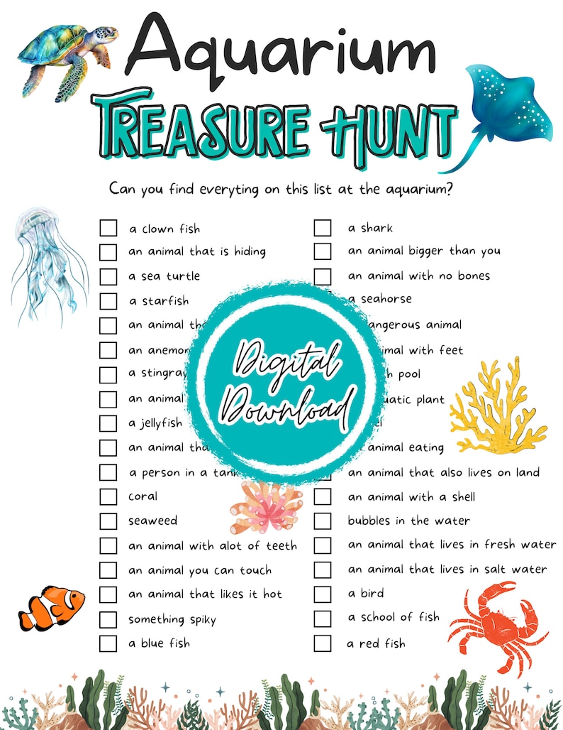 Aquarium Treasure Hunt | Aquarium Scavenger Hunt | Ocean Scavenger Hunt ...