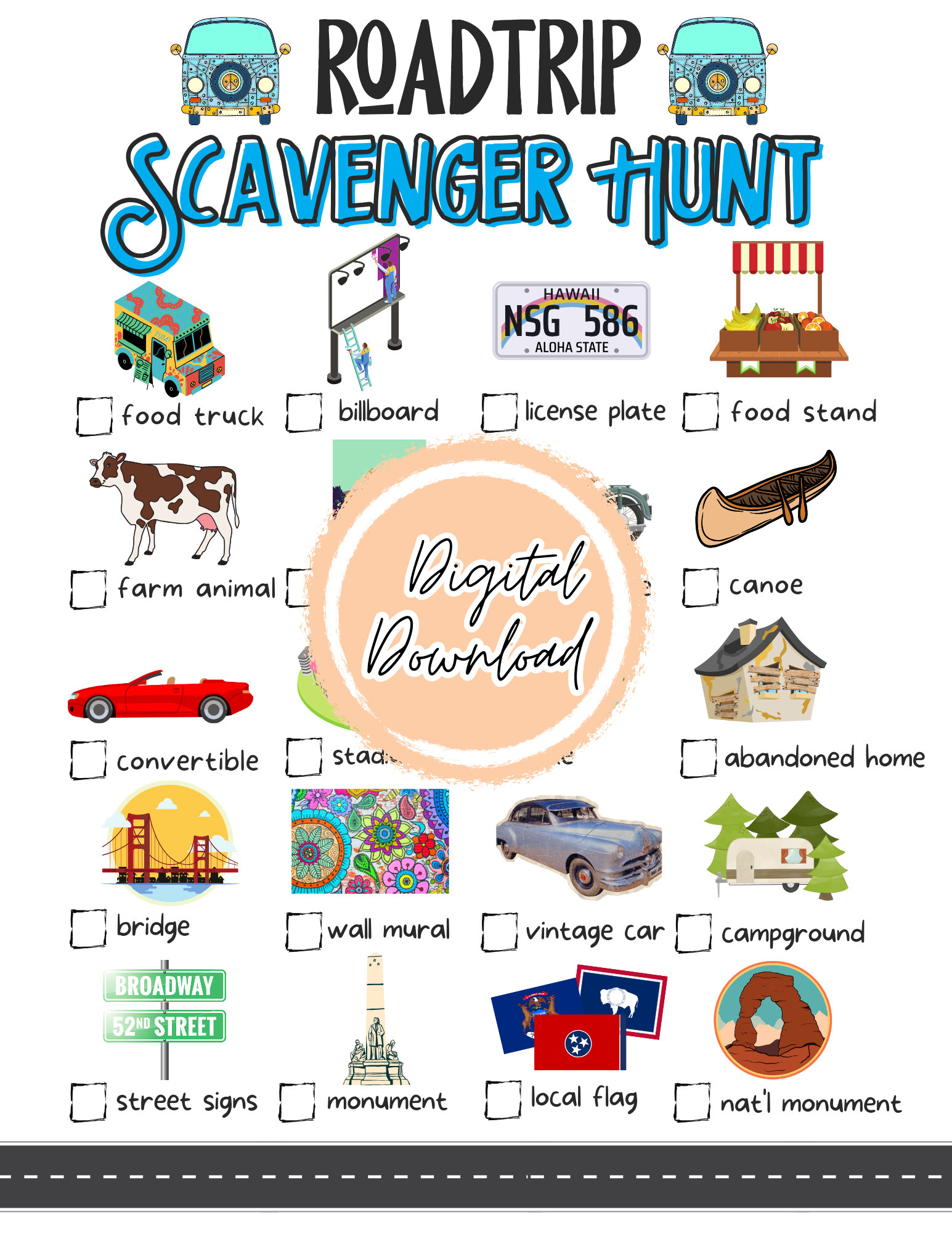 Road Trip Scavenger Hunt Printable | Travel Kids Activity | Car Ride ...