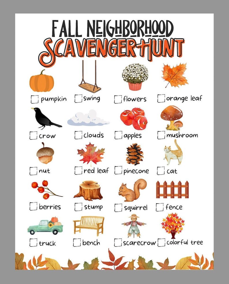 Fall Neighborhood Scavenger Hunt for Kids Printable Autumn - Etsy