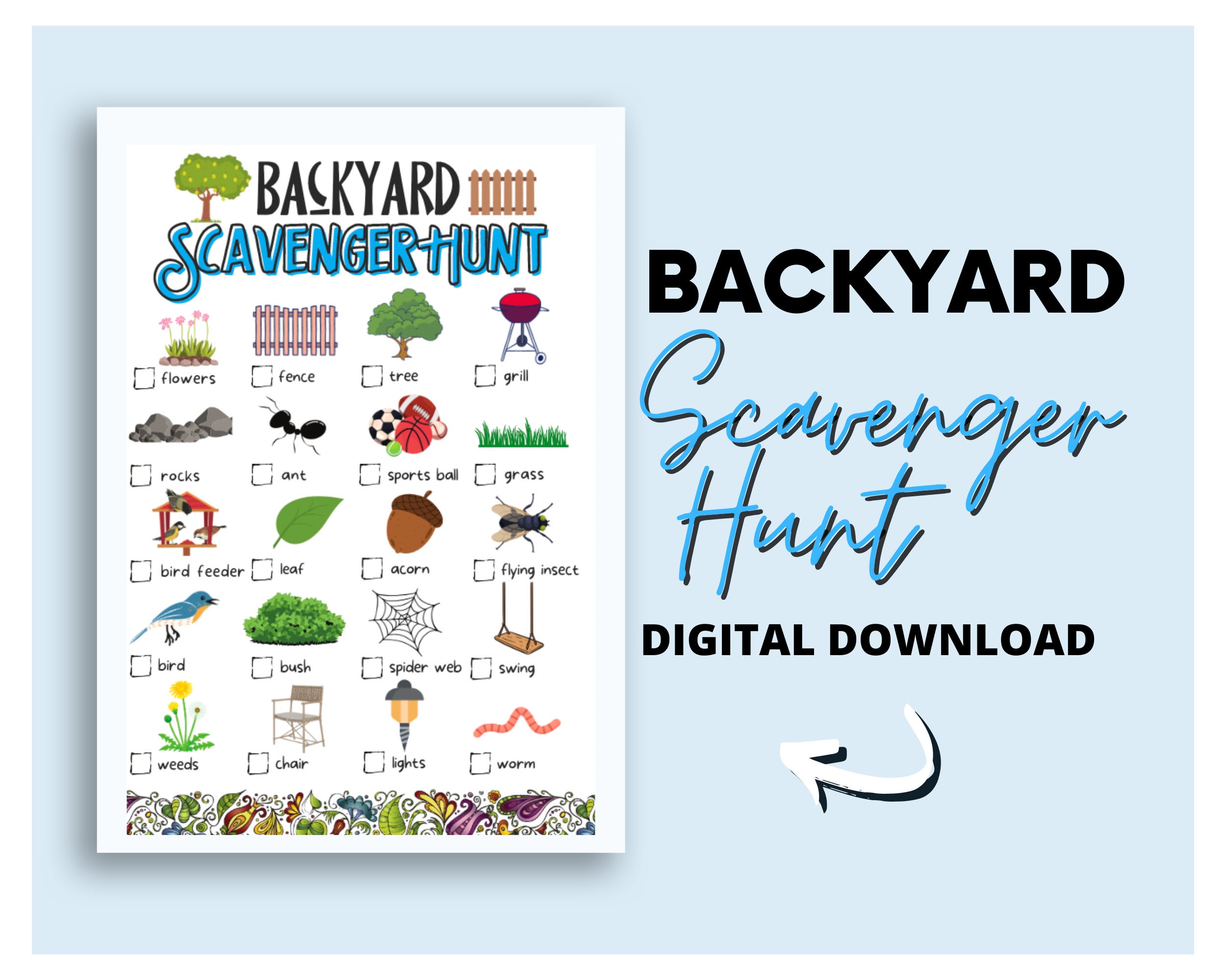 Backyard Scavenger Hunt Game for Kids Nature Scavenger Hunt for Kids ...