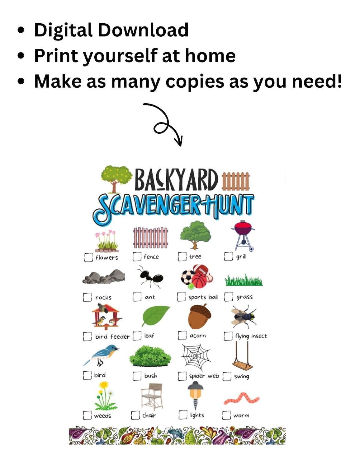 Backyard Scavenger Hunt Game for Kids Nature Scavenger Hunt for Kids ...