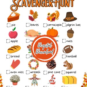 Thanksgiving Scavenger Hunt | Fall Scavenger Hunt Printable | Kids ...