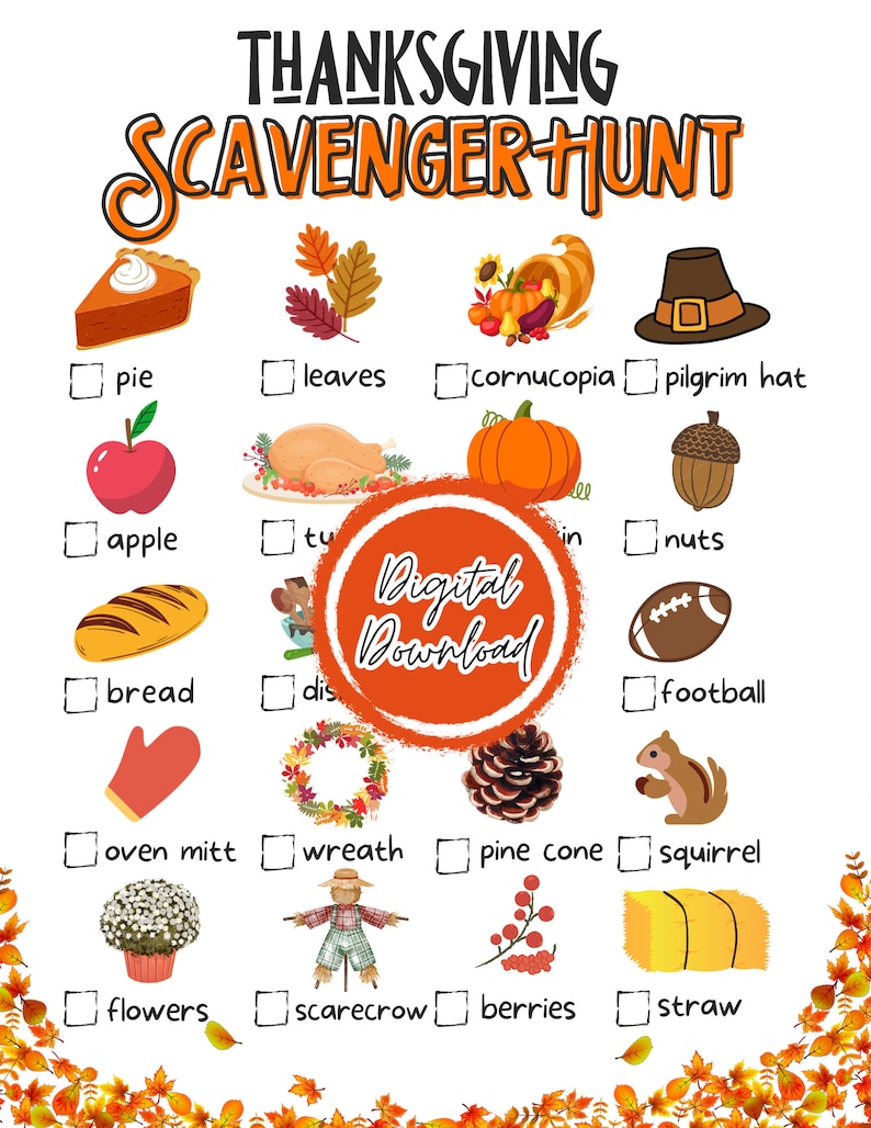 Thanksgiving Scavenger Hunt Fall Scavenger Hunt Printable Kids ...