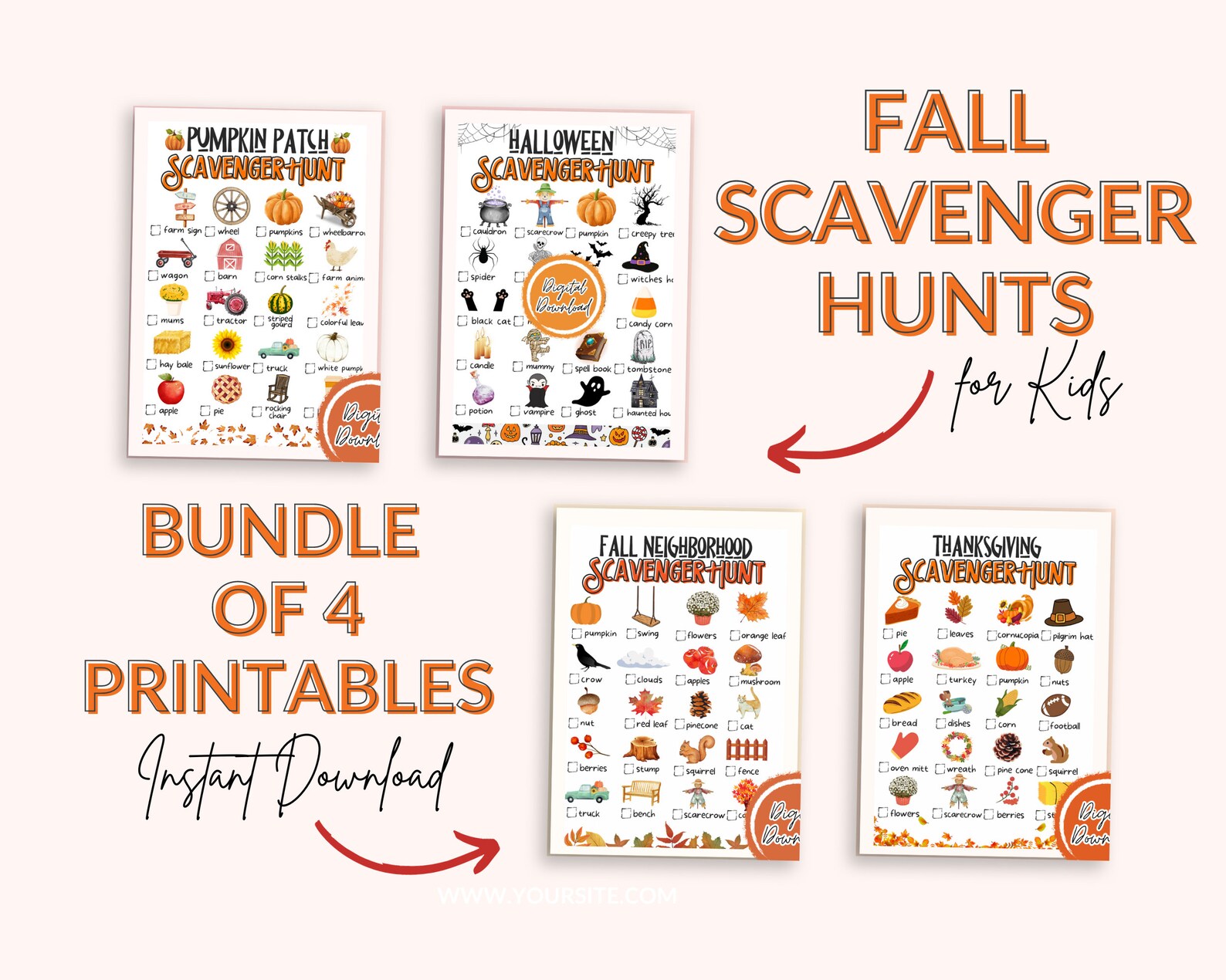 Fall Scavenger Hunts for Kids: Bundle of 4 | Kids Scavenger Hunt ...