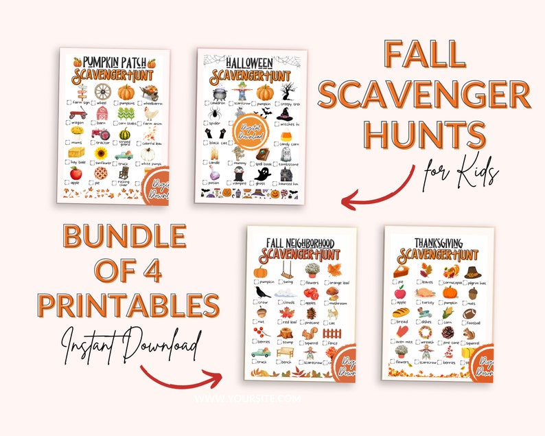 Fall Scavenger Hunts for Kids: Bundle of 4 | Kids Scavenger Hunt ...