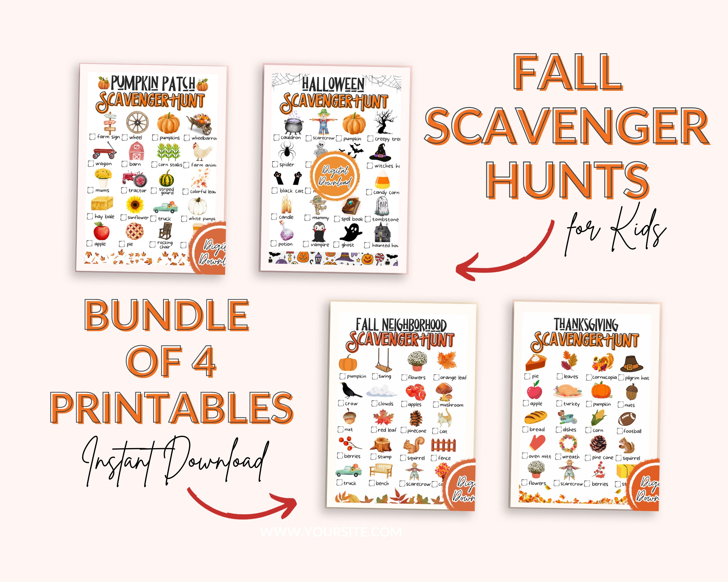 Fall Scavenger Hunts for Kids: Bundle of 4 | Kids Scavenger Hunt ...