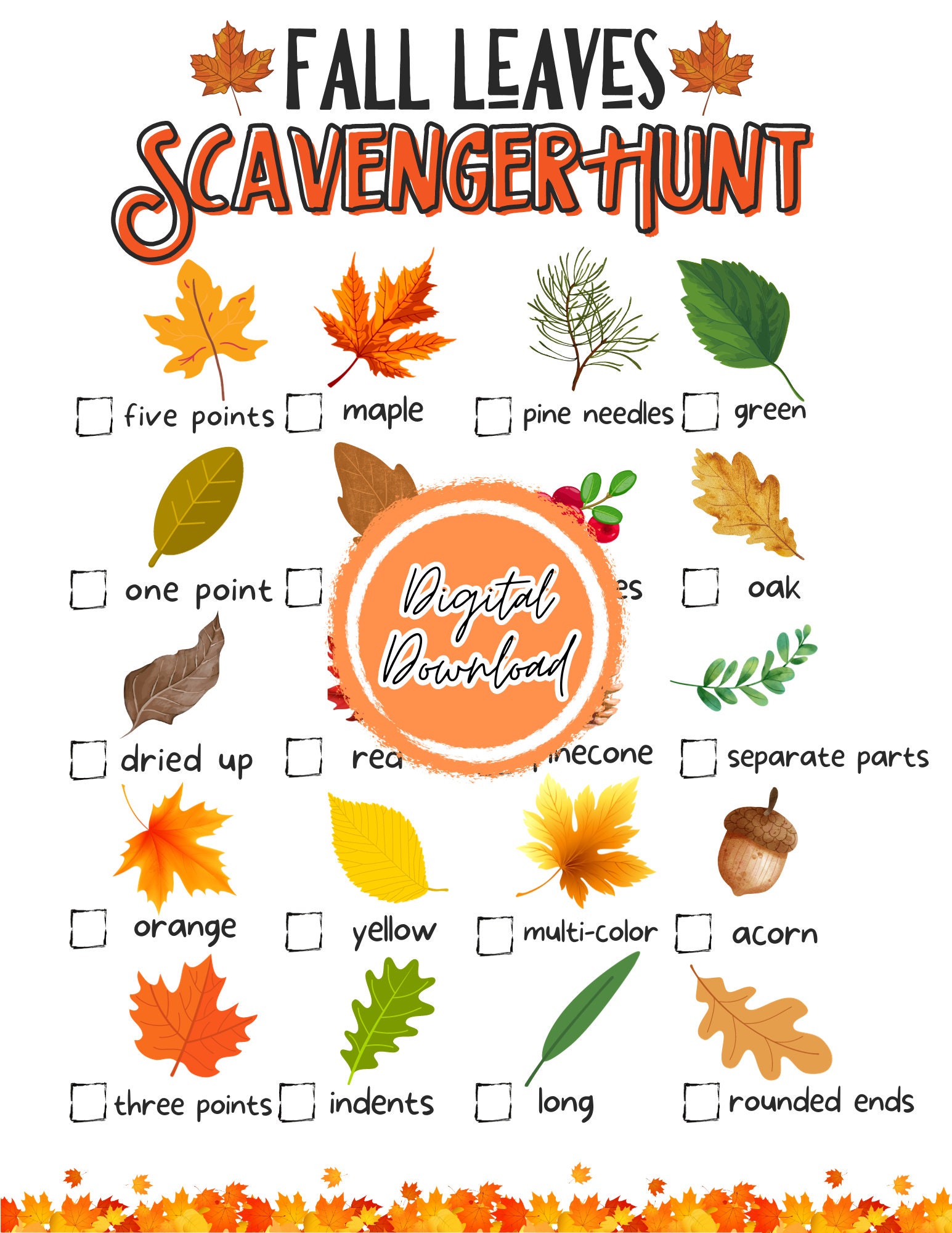 Fall Leaves Scavenger Hunt for Kids | Fall Treasure Hunt | Kids ...