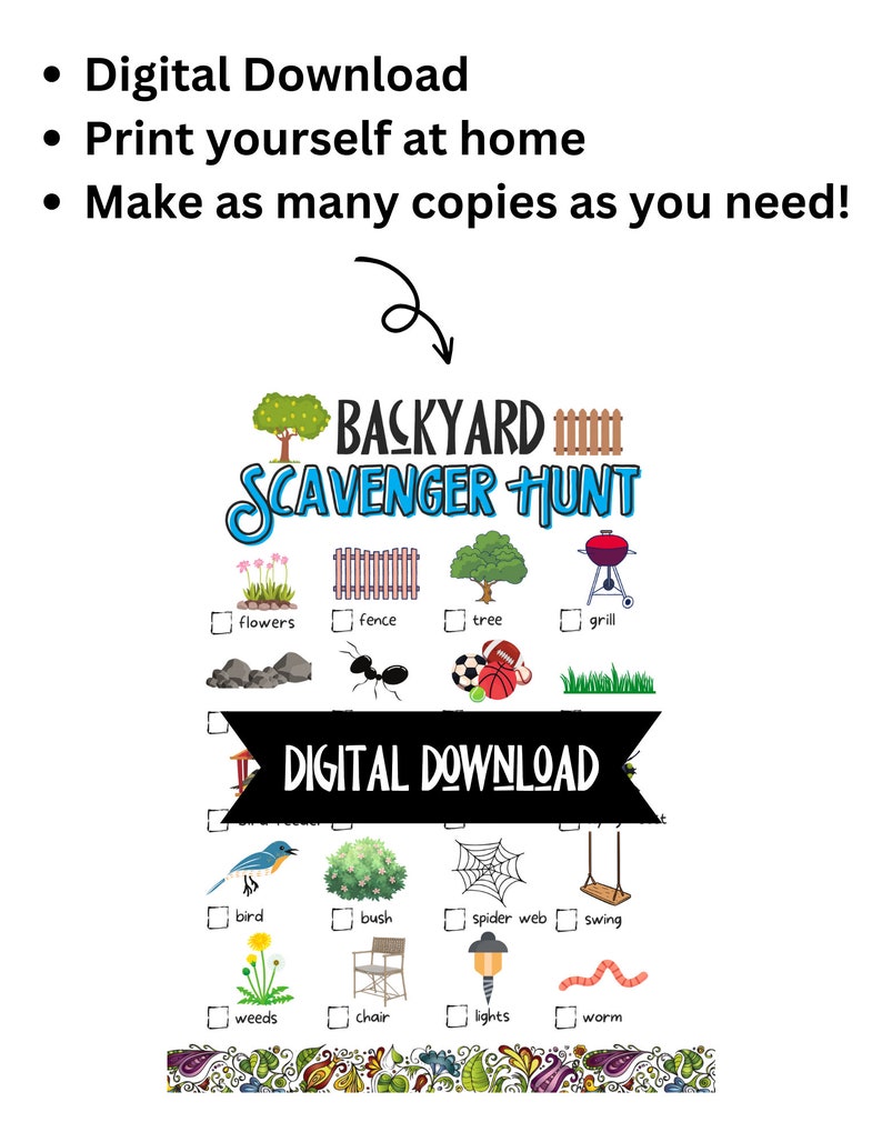 Backyard Scavenger Hunt Printable |nature Scavenger Hunt for Kids ...