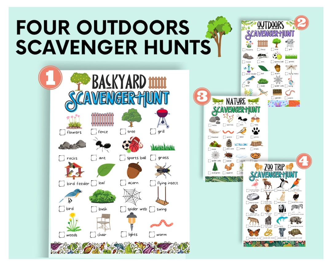 Bundle of 4 Outdoor Scavenger Hunt for Kids | Backyard Scavenger Hunt ...