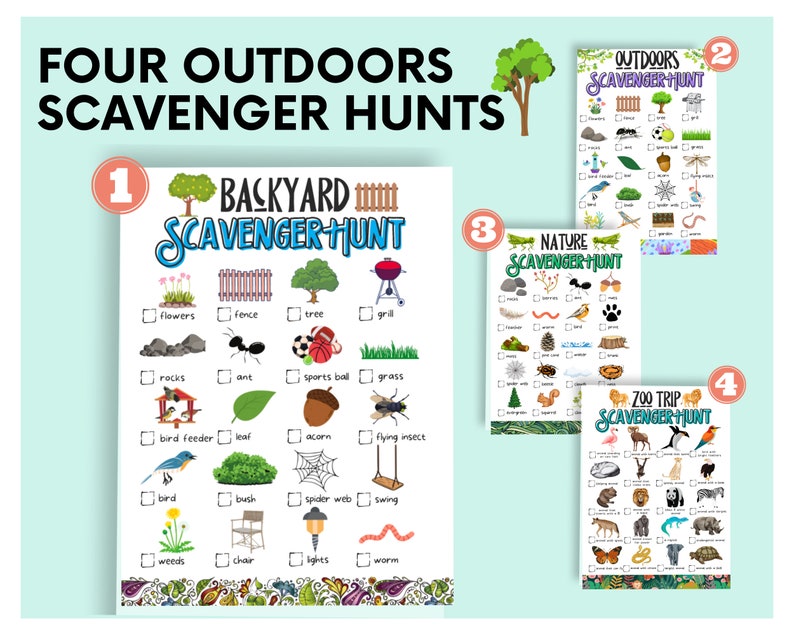 Bundle of 4 Outdoor Scavenger Hunt for Kids | Backyard Scavenger Hunt ...