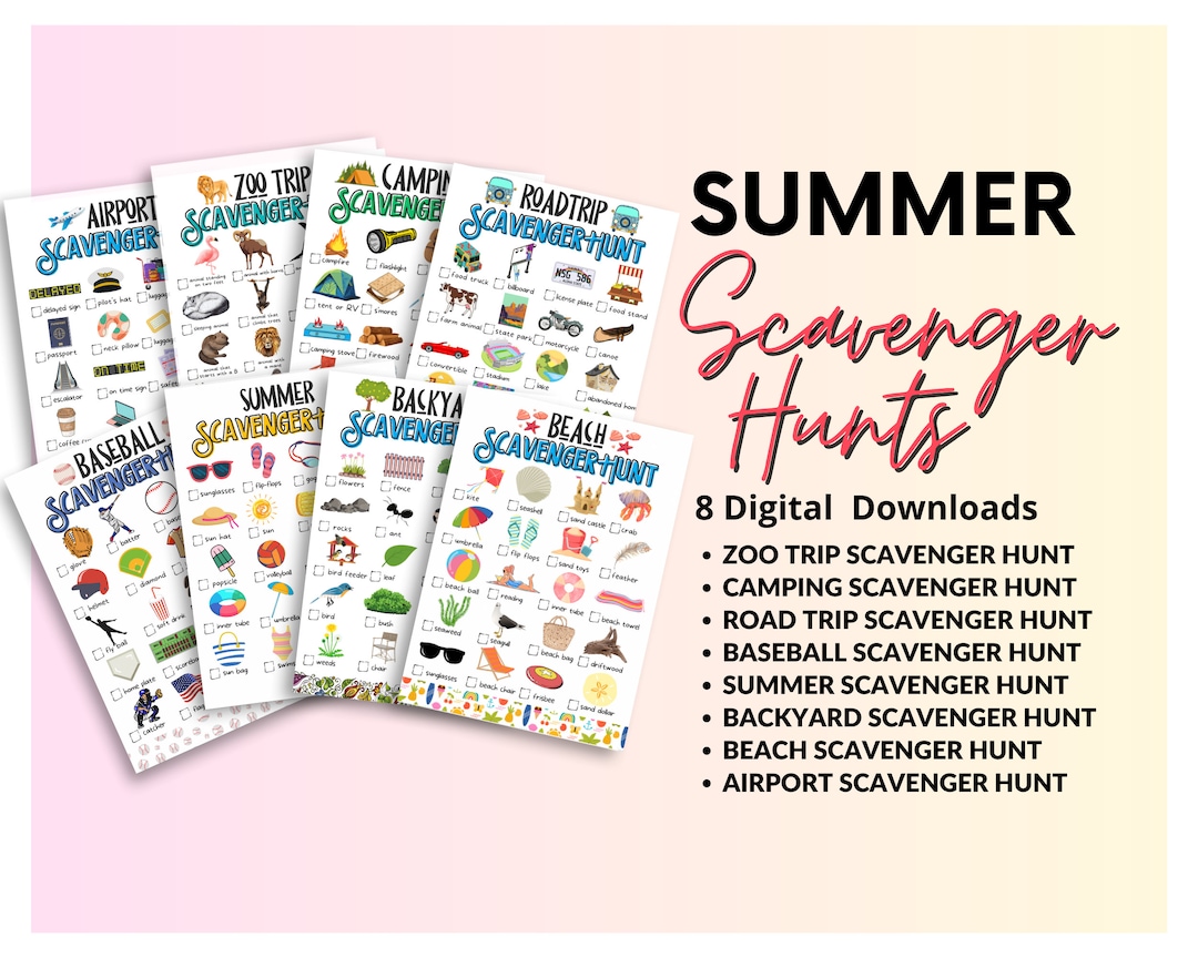 Summer Scavenger Hunt Pack of 8 Scavenger Hunt for Kids Outdoor ...