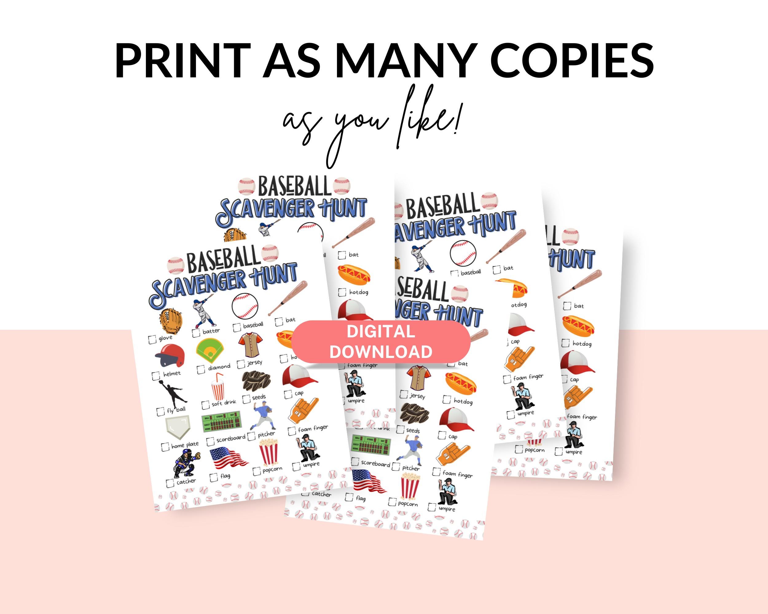 Baseball Scavenger Hunt | Baseball Treasure Hunt | Baseball Party Games ...