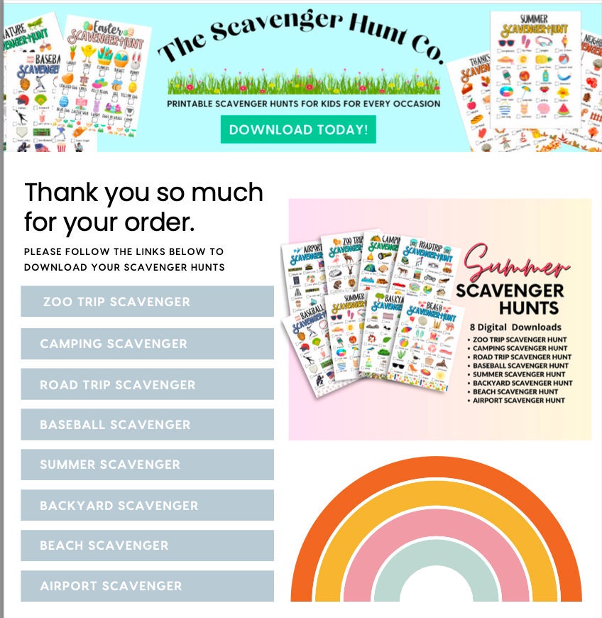 Summer Scavenger Hunt Pack of 8 Scavenger Hunt for Kids Outdoor ...