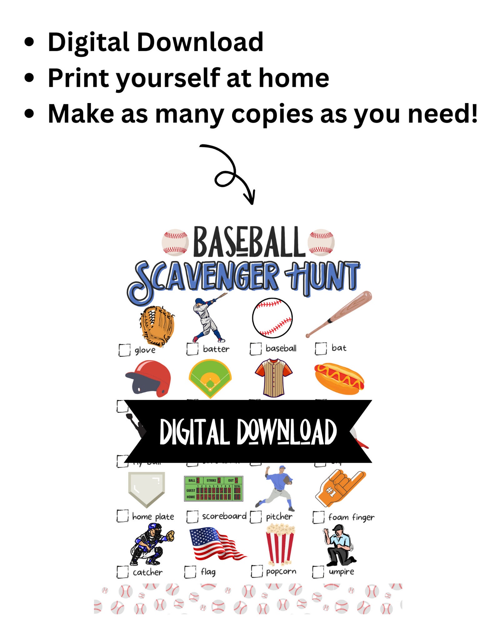 Baseball Scavenger Hunt | Baseball Treasure Hunt | Baseball Party Games ...