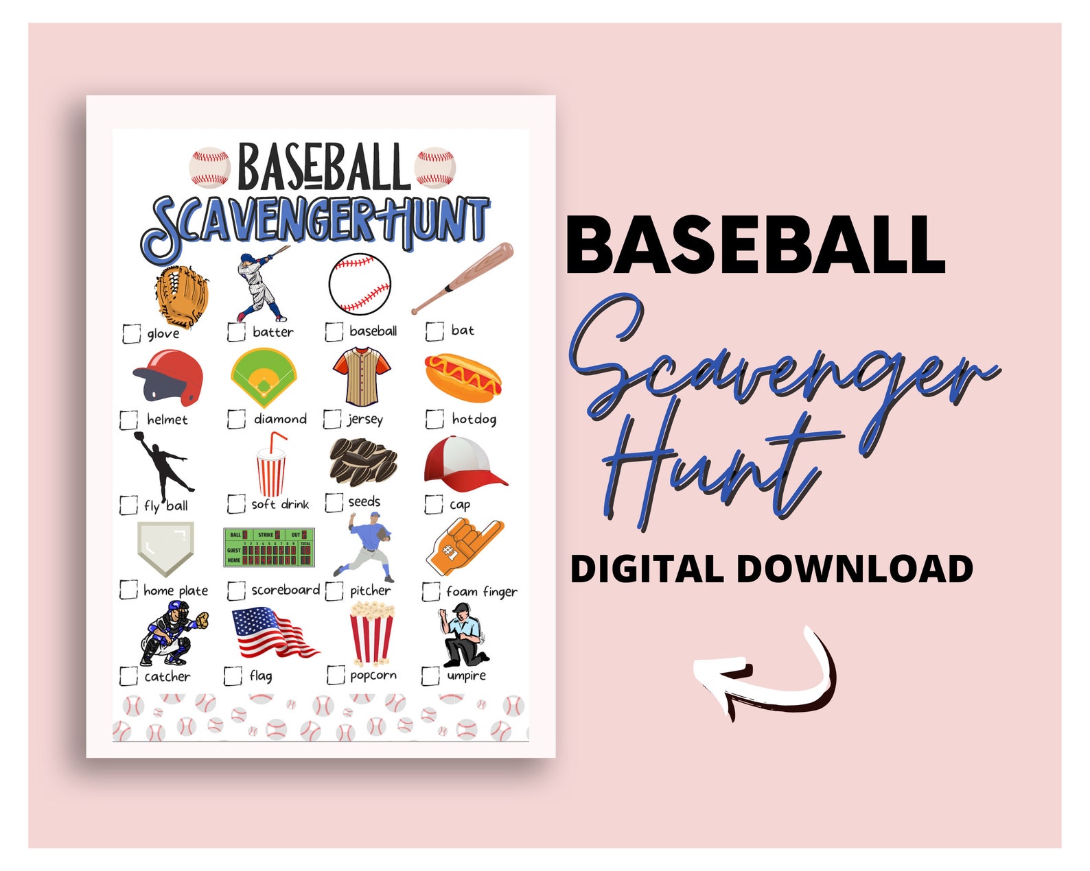 Baseball Scavenger Hunt Baseball Treasure Hunt Printable - Etsy
