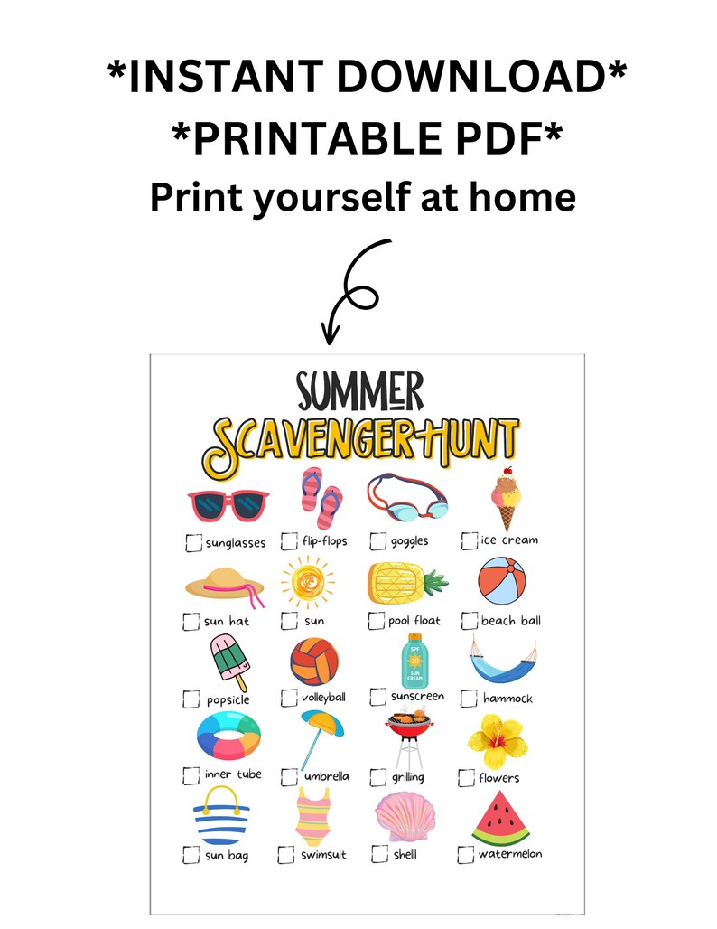 Summer Scavenger Hunt | Summer Printable Activity | Summer Activities ...