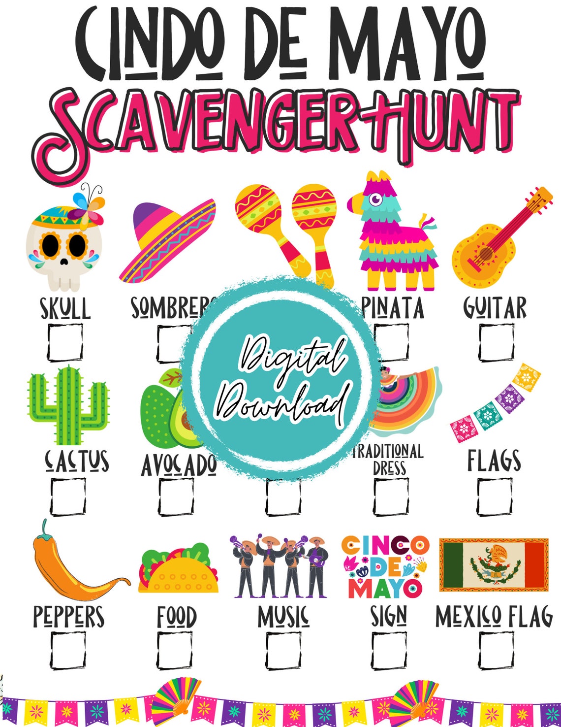 Cinco De Mayo Scavenger Hunt Printable Party Game Fun Cinco De Mayo ...