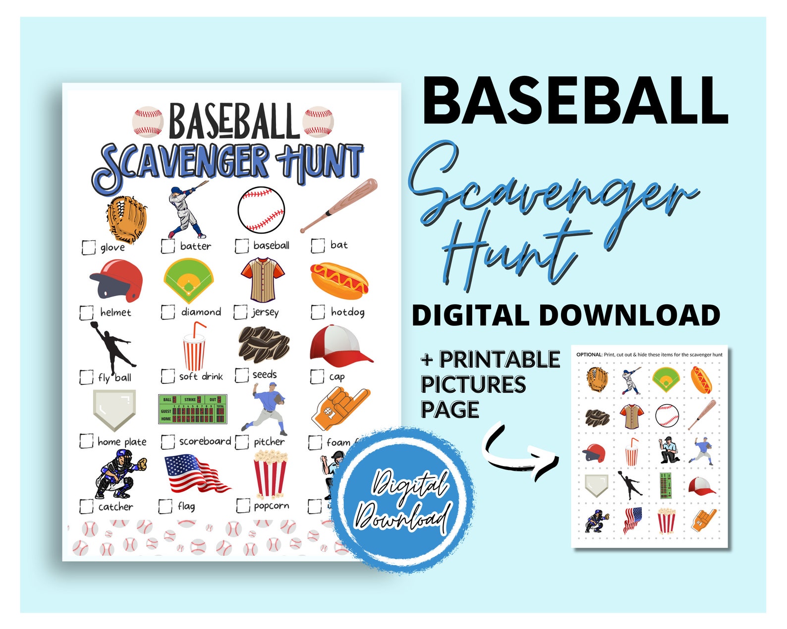 Baseball Scavenger Hunt | Baseball Treasure Hunt | Baseball Party Games ...