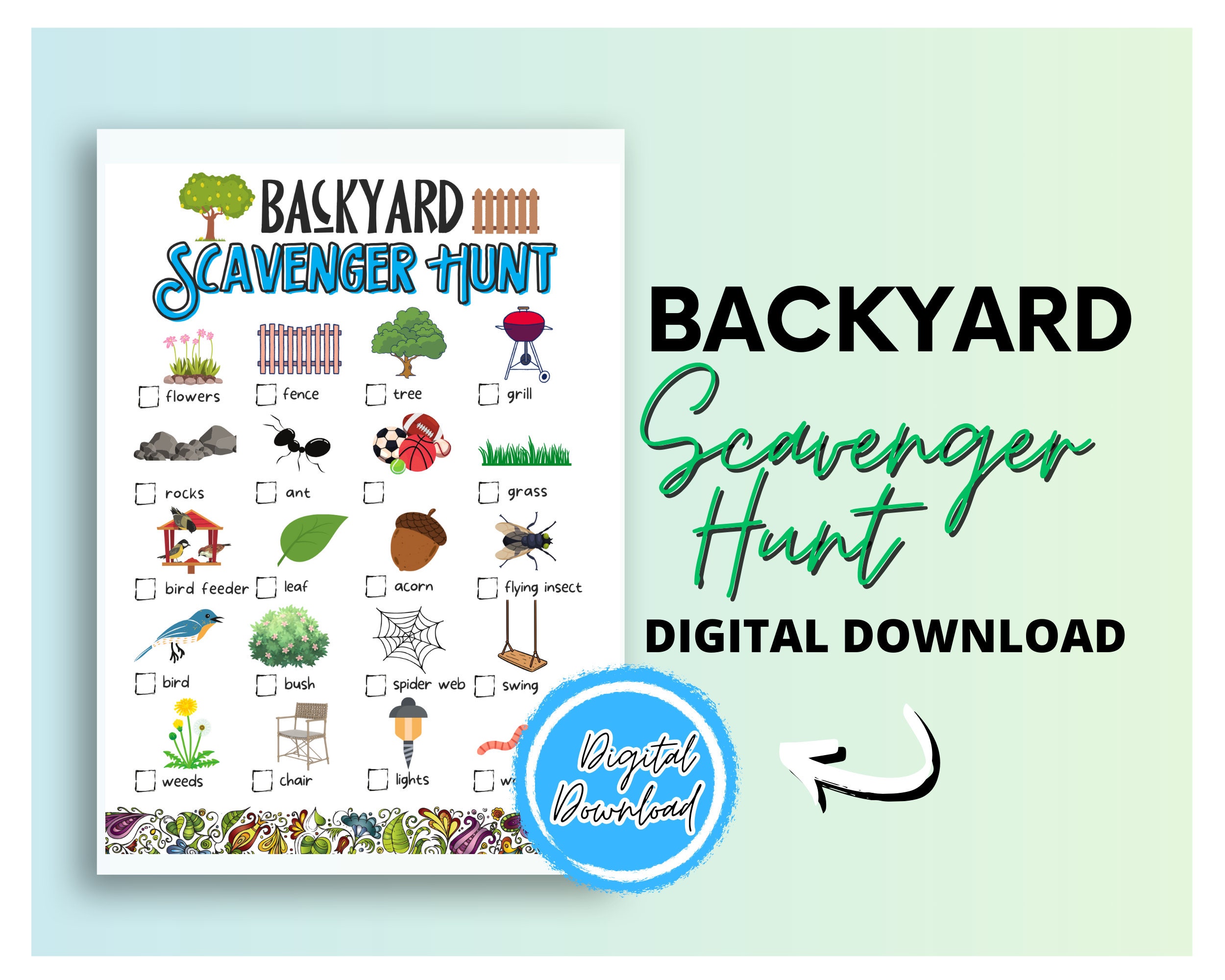Backyard Scavenger Hunt Printable |nature Scavenger Hunt for Kids ...
