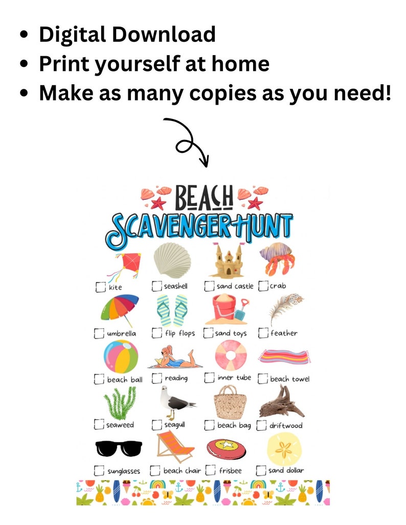 Beach Scavenger Hunt | Summer Scavenger Hunt for Kidsn| Beach Scavenger ...