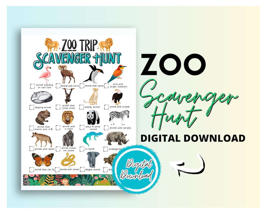 Zoo Scavenger Hunt Animal Scavenger Hunt Zoo Activity Outdoor Scavenger ...
