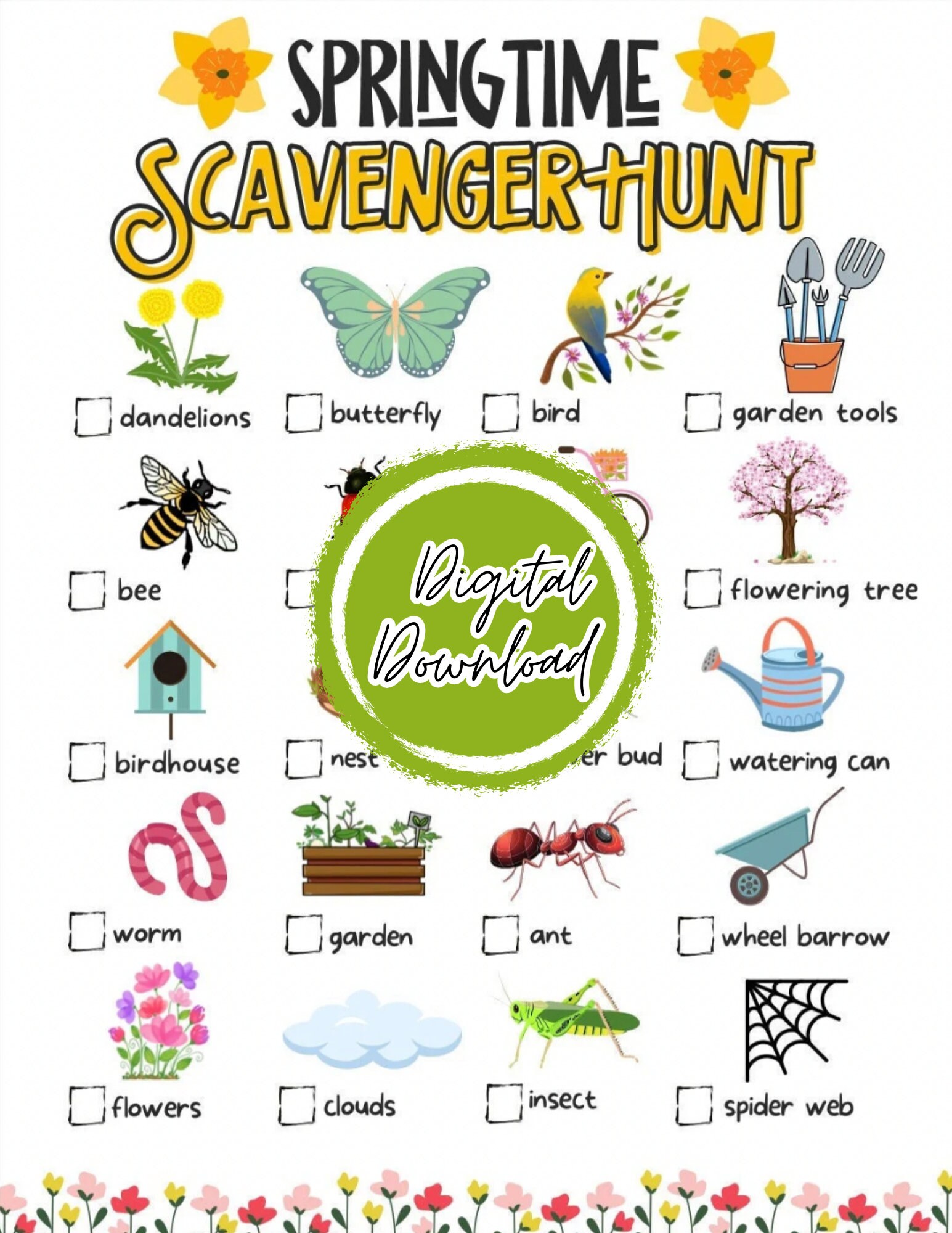 Spring Scavenger Hunt for Kids Spring Printable Spring Nature Treasure ...