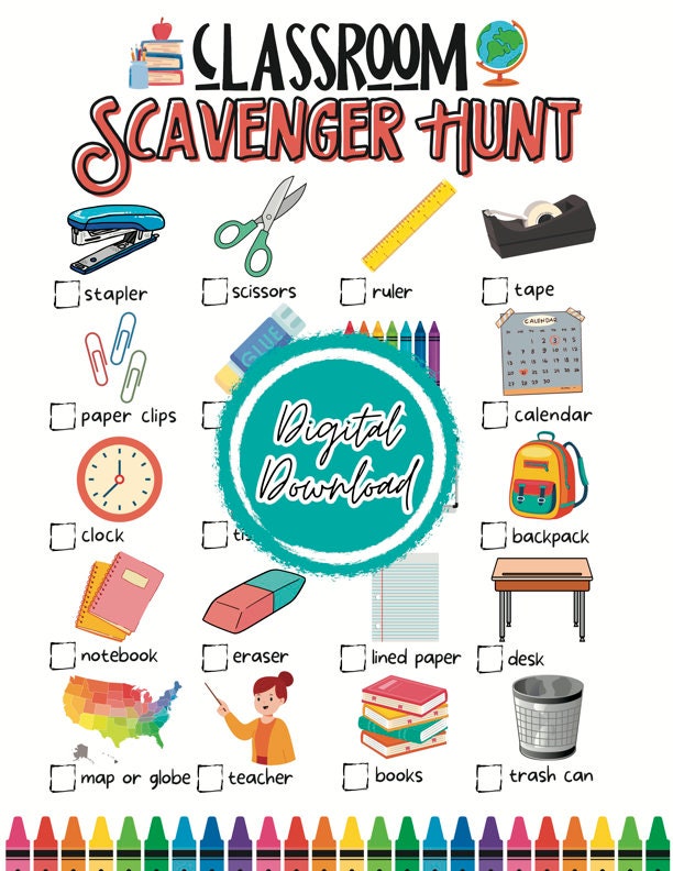 Classroom Scavenger Hunt Back to School Scavenger Hunt Scavenger Hunt ...