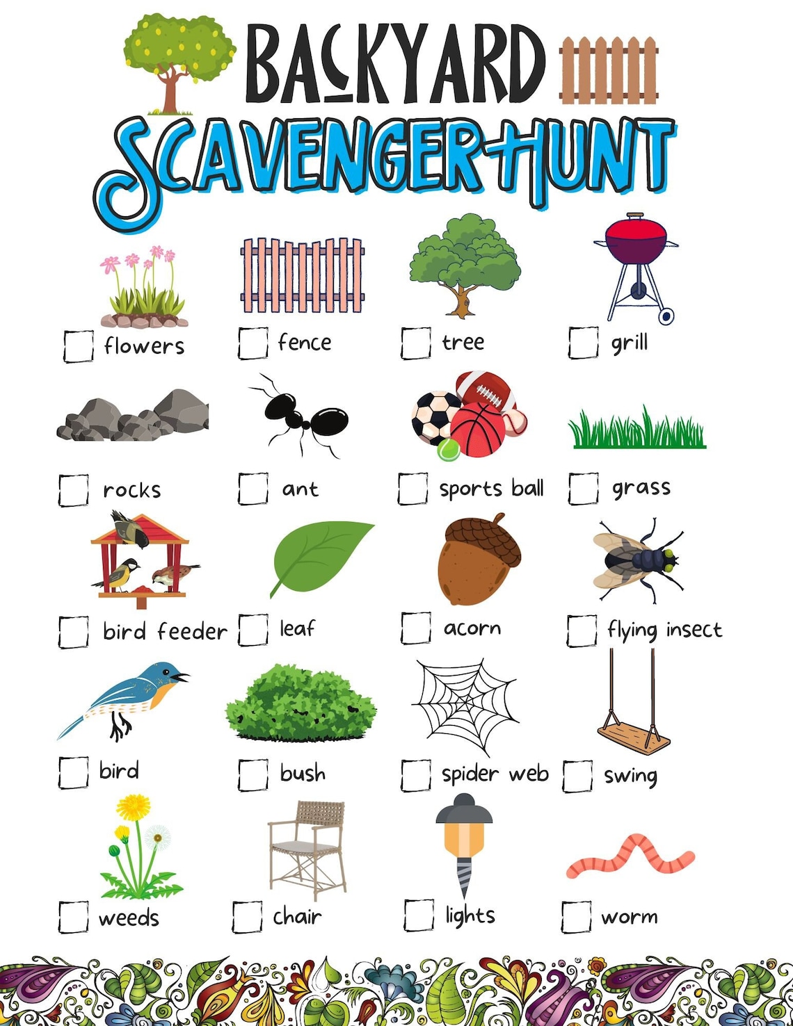 Backyard Scavenger Hunt Game for Kids Nature Scavenger Hunt - Etsy