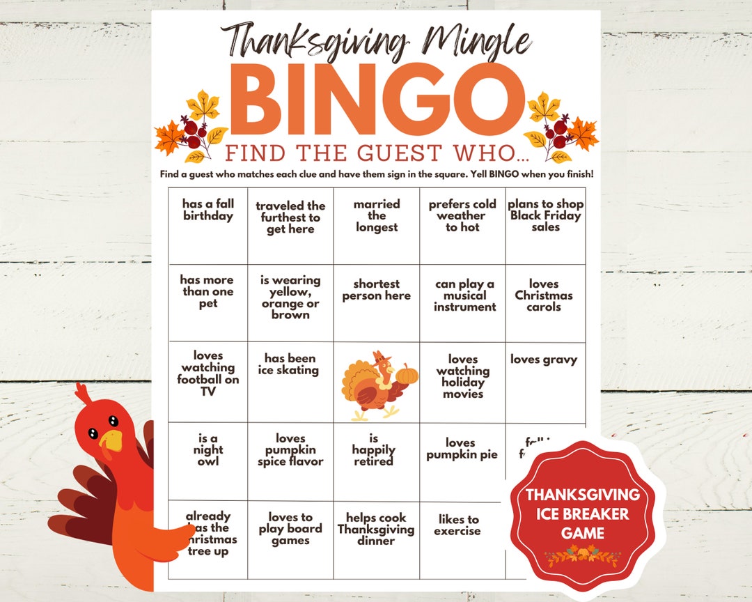 Thanksgiving Mix and Mingle | Find the Guest Game | Thanksgiving Bingo ...