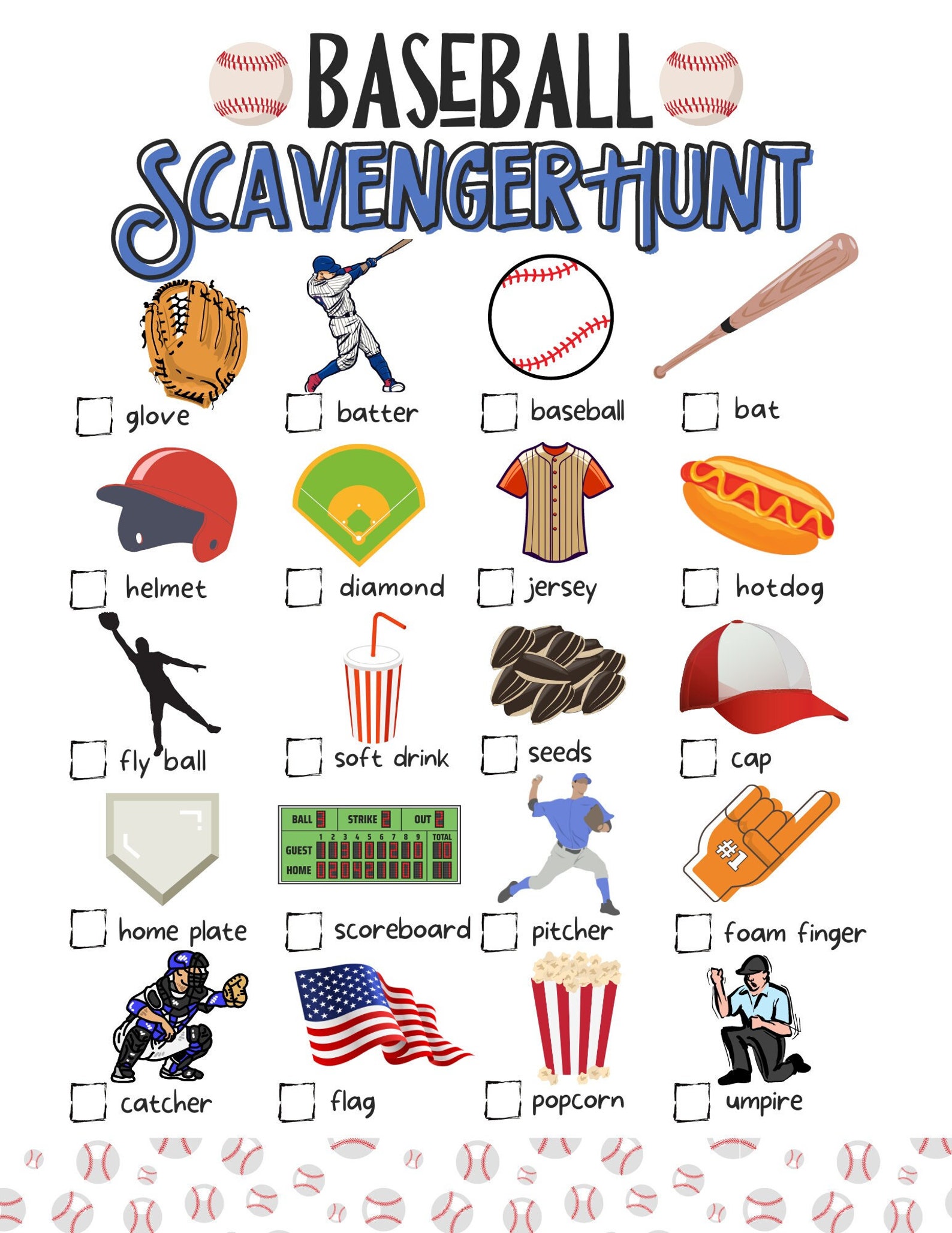 Baseball Scavenger Hunt Baseball Treasure Hunt Printable - Etsy