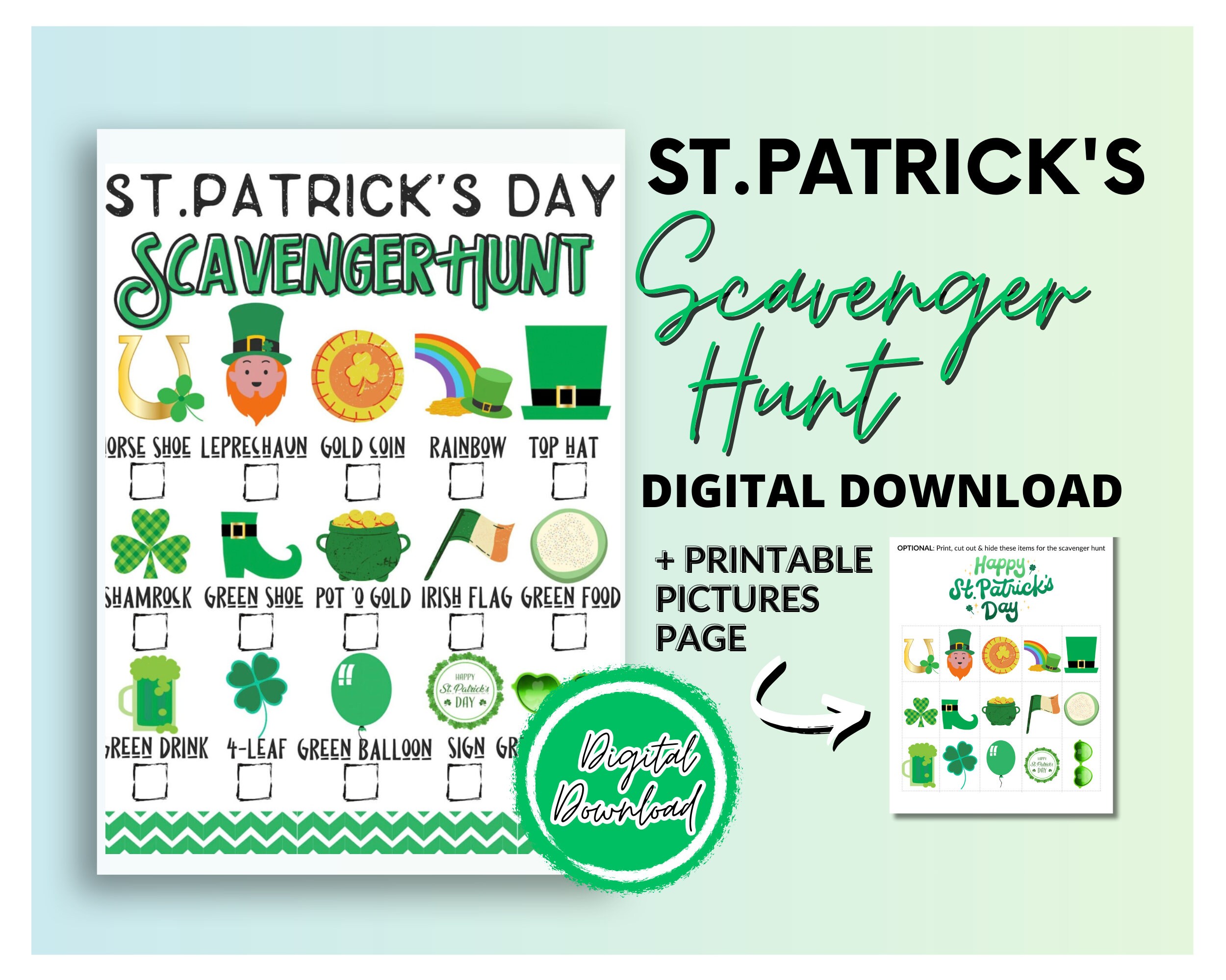 St. Patricks Day Scavenger Hunt for Kids | St Patricks Day Treasure ...