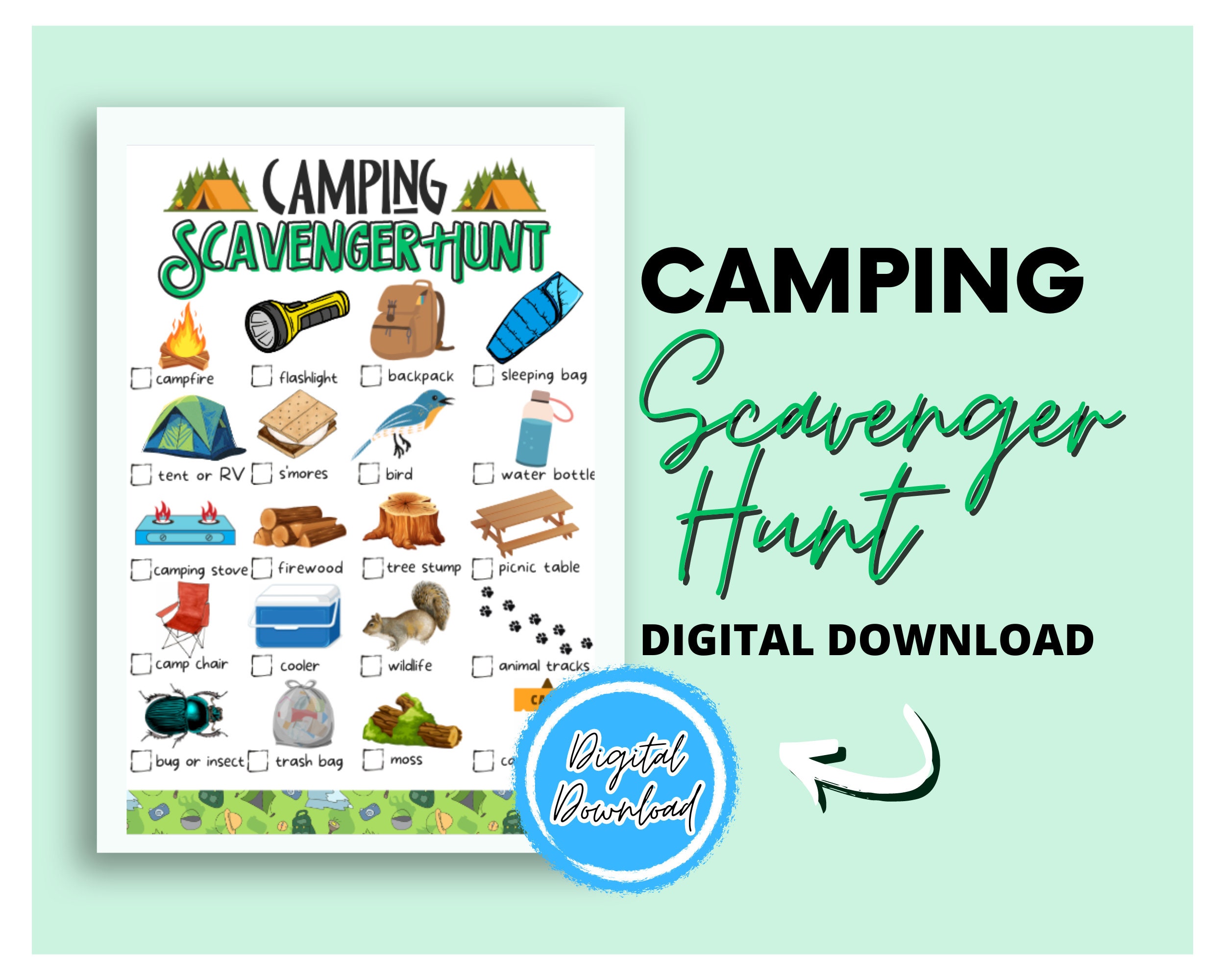 Camping Scavenger Hunt for Kids | Camping Games | Outdoor Scavenger ...