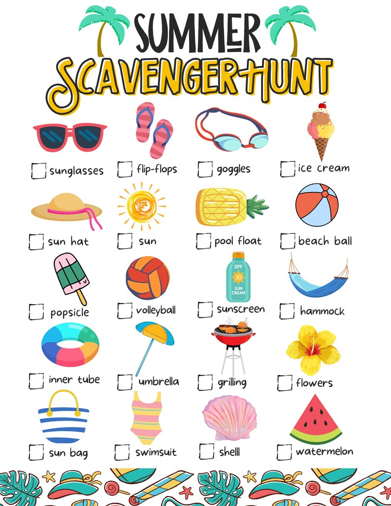 Summer Scavenger Hunt Pack of 8 Scavenger Hunt for Kids Outdoor ...