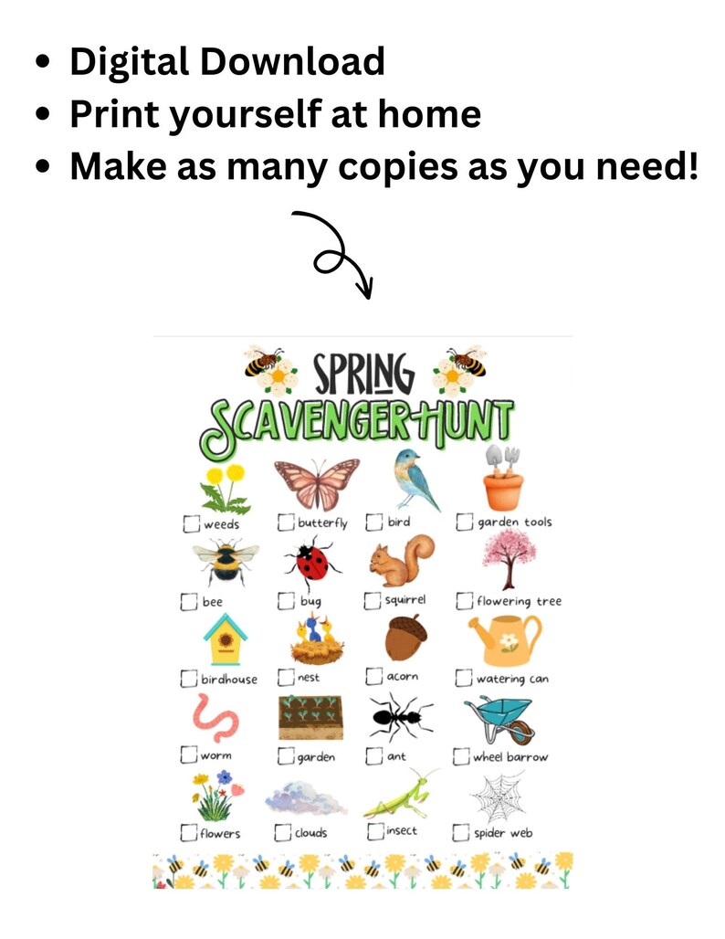 Spring Scavenger Hunt for Kids Spring Classroom Activity - Etsy