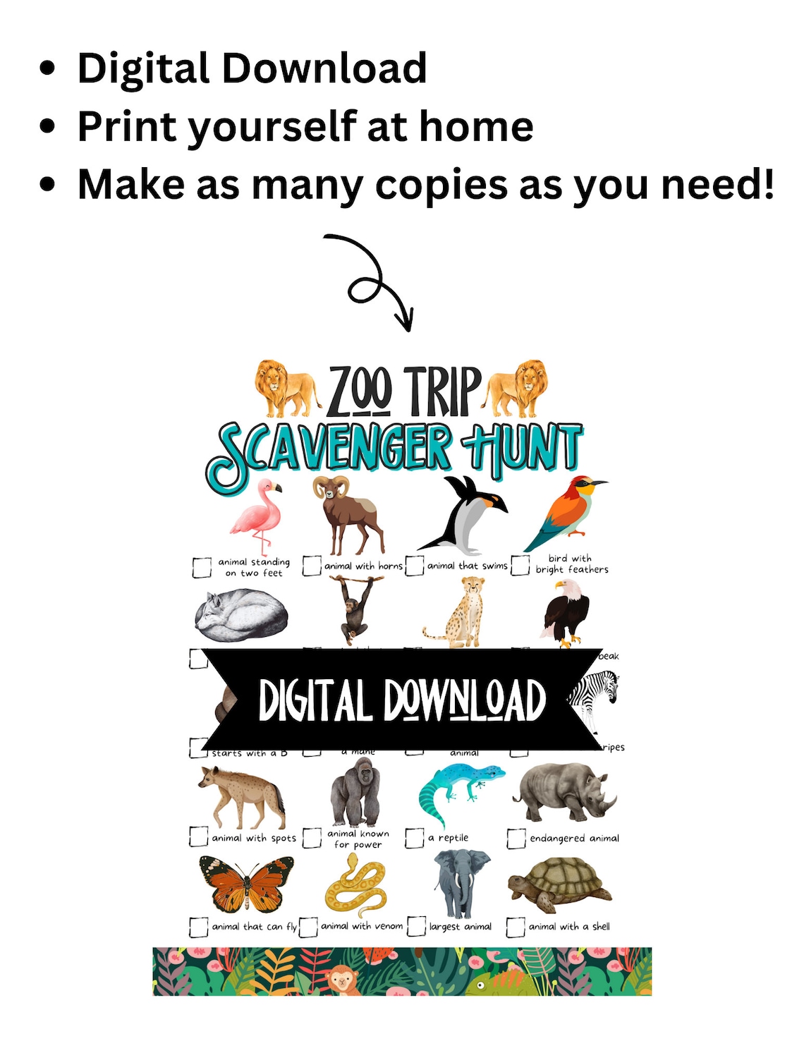 Zoo Scavenger Hunt Animal Scavenger Hunt Zoo Activity Outdoor Scavenger ...