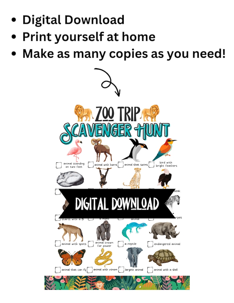 Zoo Scavenger Hunt Animal Scavenger Hunt Zoo Activity Outdoor Scavenger ...