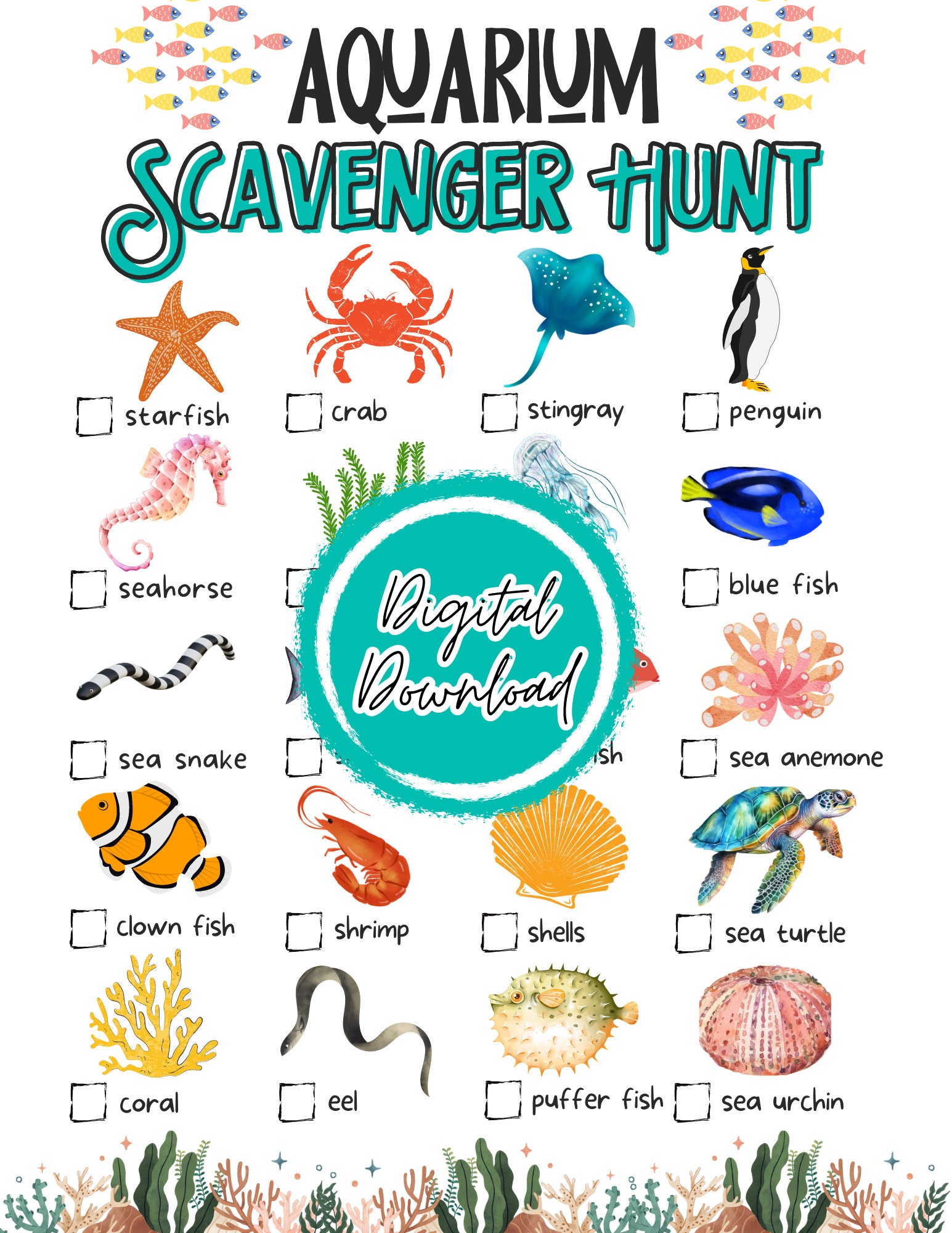 Aquarium Scavenger Hunt Ocean Scavenger Hunt Aquarium Field Trip Under ...