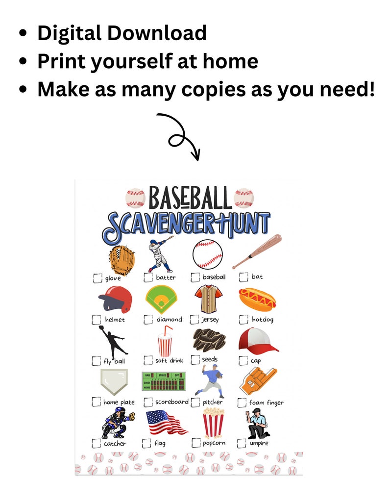 Baseball Scavenger Hunt Baseball Treasure Hunt Printable - Etsy