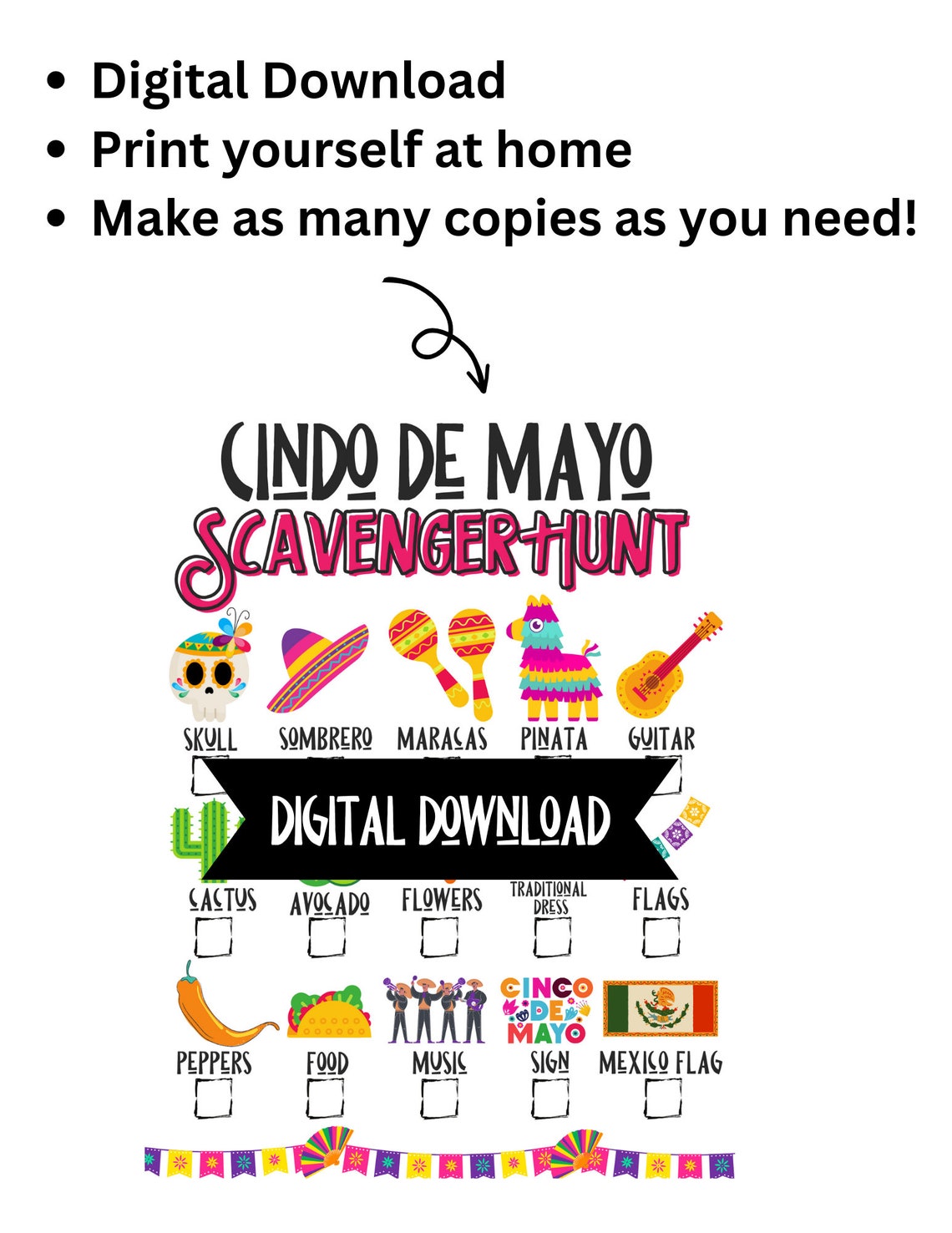 Cinco De Mayo Scavenger Hunt Printable Party Game Fun Cinco De Mayo ...
