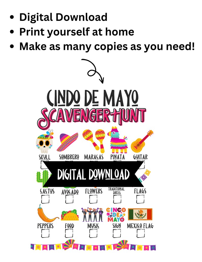 Cinco De Mayo Scavenger Hunt Printable Party Game Fun Cinco De Mayo ...
