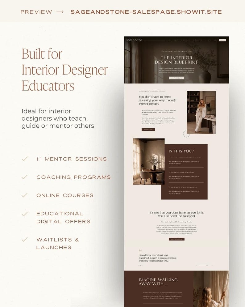 Showit Sales Page Template for Interior Designers (courses, Coaching ...