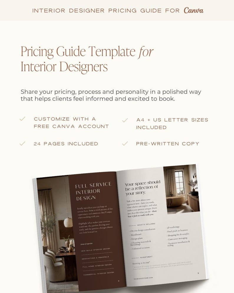 Interior Designer Pricing Guide Template for Canva | 24-page Brochure ...