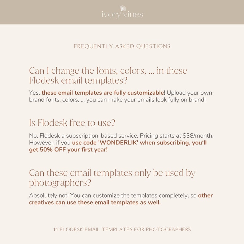 Neutral Flodesk Email Templates for Photographers | Minimal Clean ...