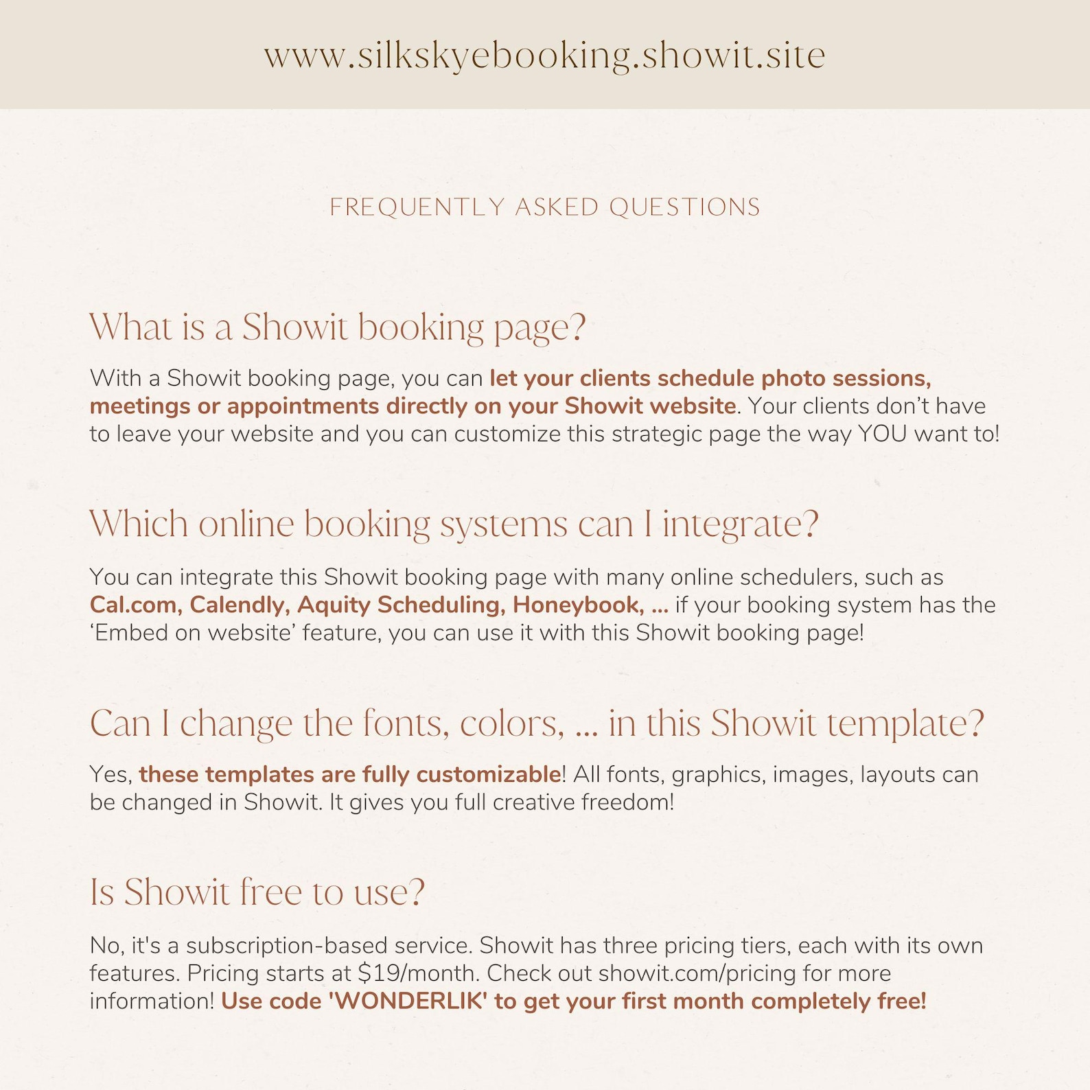 Aesthetic Showit Booking Page Template, Appointment Scheduling Page Template Add-on, Photography ...