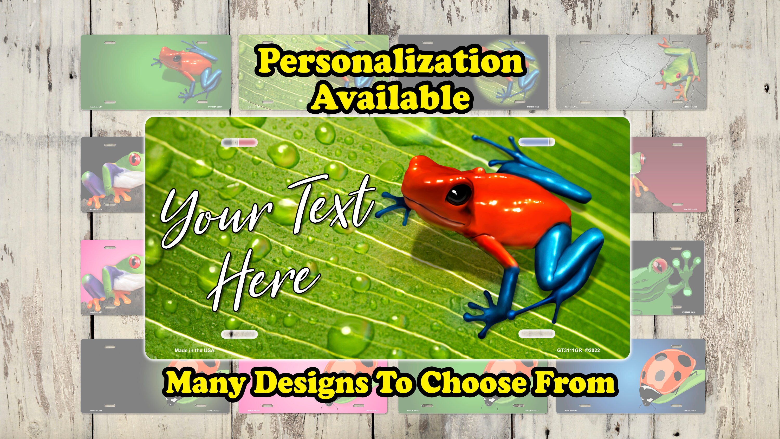 Personalized Tree Frogs, Ladybugs, & Dart Frog License Plates. Add Your ...