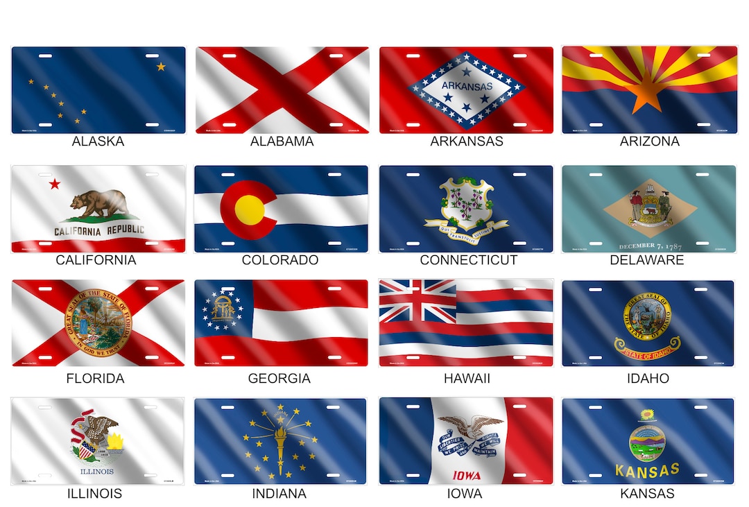 U.S. State Flags Wavy Style Automobile License Plates - Dye Sublimation ...