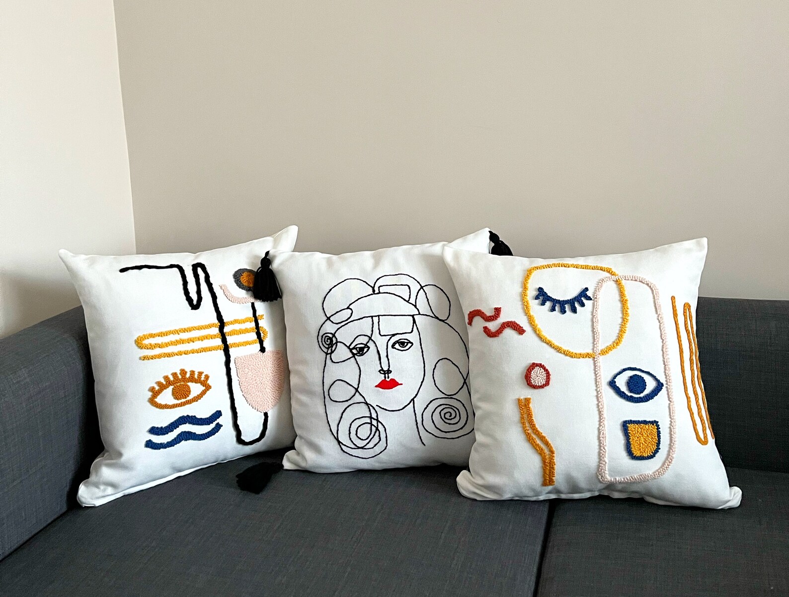 Picasso Art Punch Pillowfemale Line Art Face Handmade Punch Needle ...