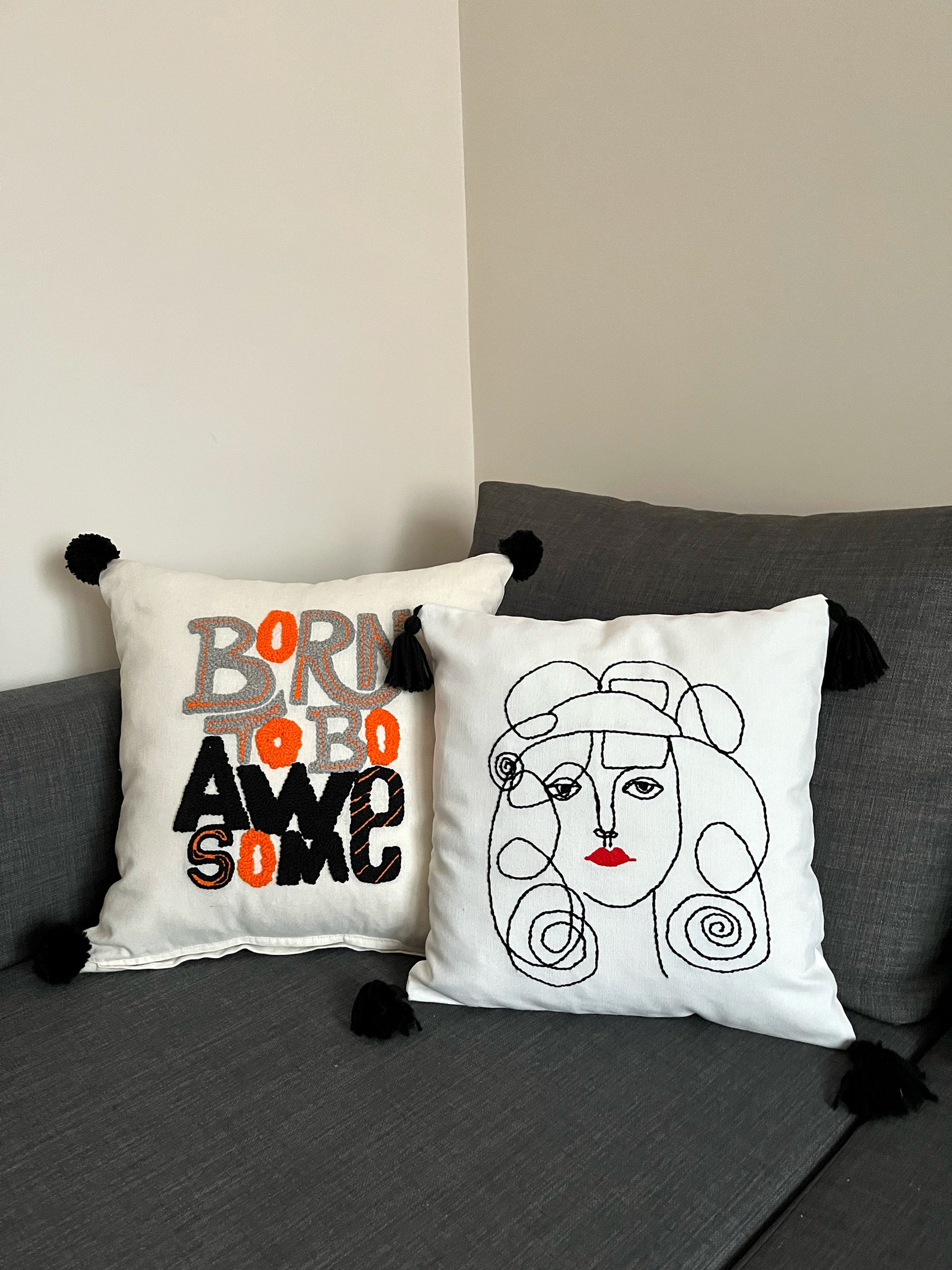 Picasso Art Punch Pillowfemale Line Art Face Handmade Punch Needle ...