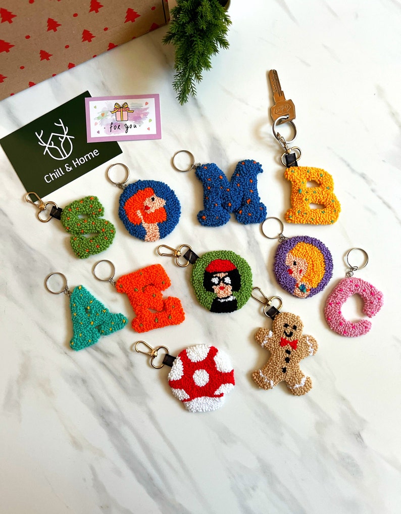 Punch Needle Keychain Tufted Keychain Punch Needle Keyring - Etsy