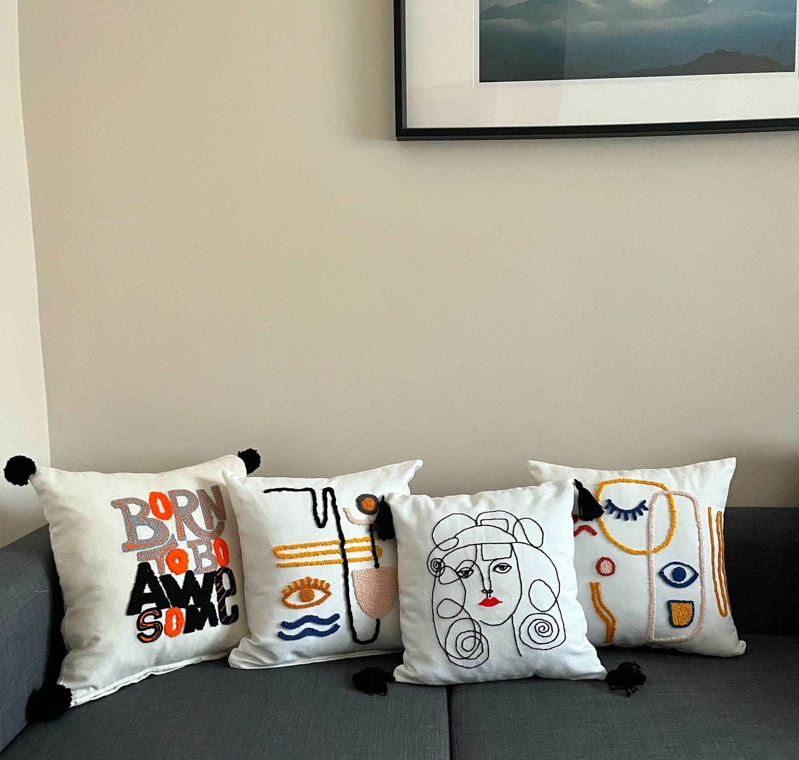 Picasso Art Punch Pillowfemale Line Art Face Handmade Punch Needle ...